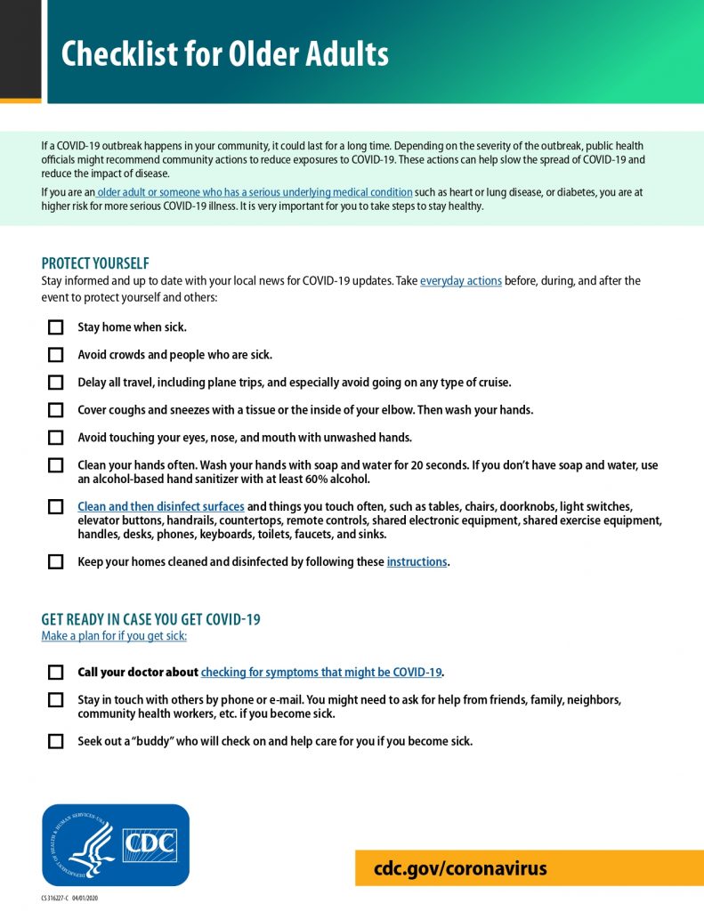 Coronavirus disease 2019 (COVID-19) Checklist: Older Persons | 希望が丘 ...